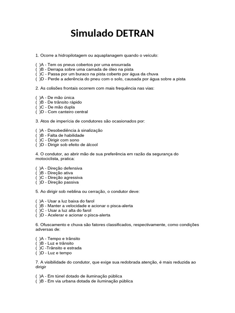 Simulado DETRAN | PDF