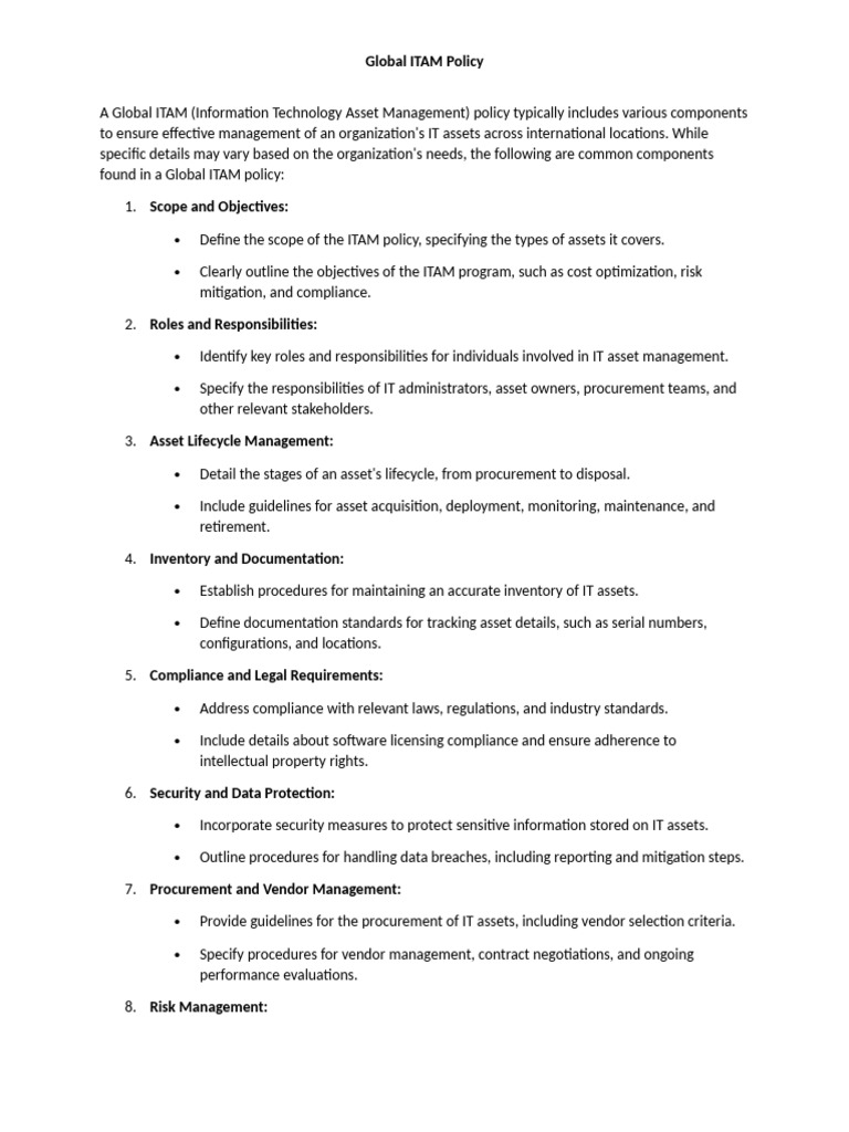 Global ITAM Policy | PDF