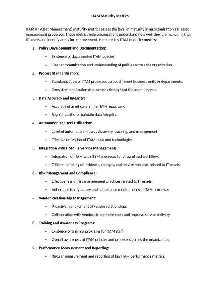 ITAM Maturity Metrics | PDF