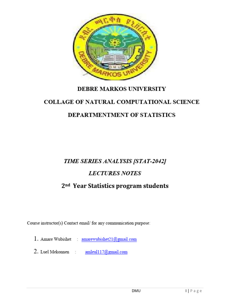 Time Series Lecture Notes 2nd Year Stat Students | PDF