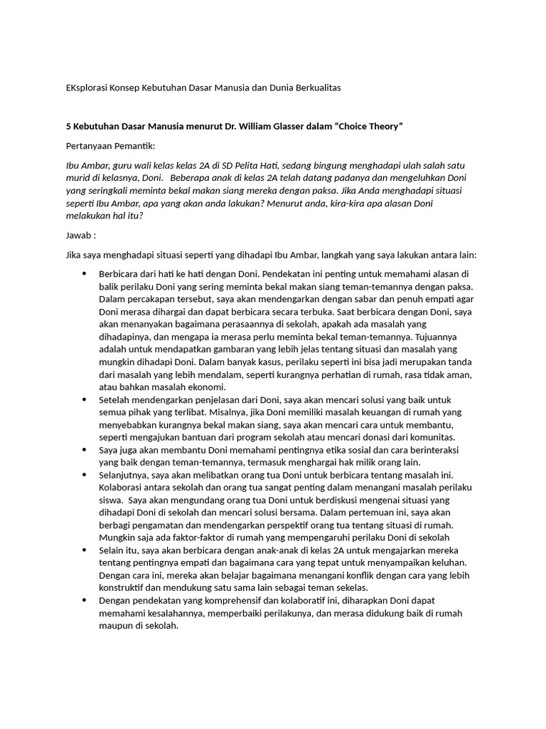 EKsplorasi Konsep Kebutuhan Dasar Manusia Dan Dunia Berkualitas | PDF