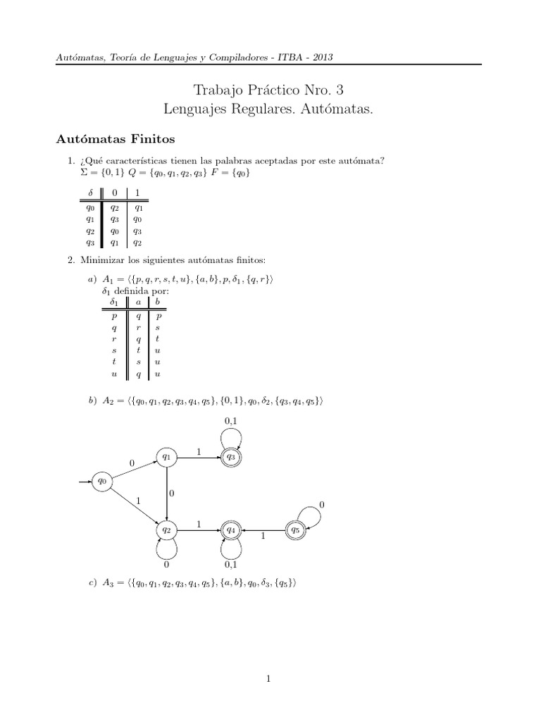Tp03 Lenguajes Regulares Automatas | PDF