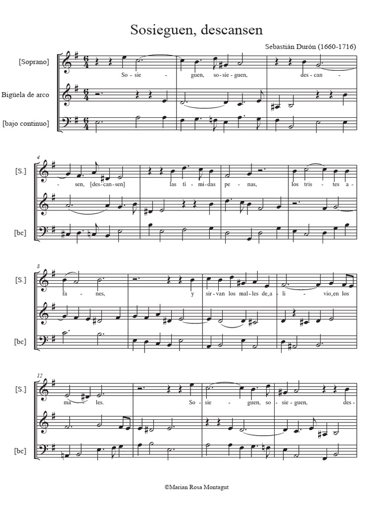 Partitura de "Sosieguen, descansen" de Sebastián Durón | PDF