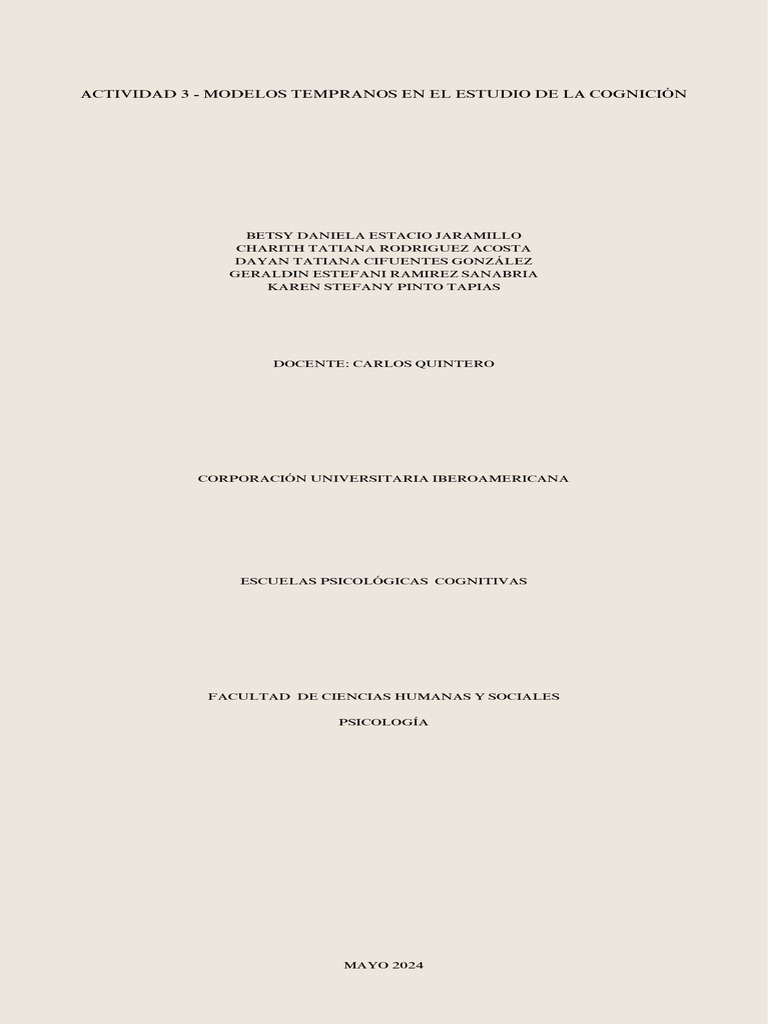 Actividad 3 - Modelos Tempranos en El Estudio de La Cognición | PDF