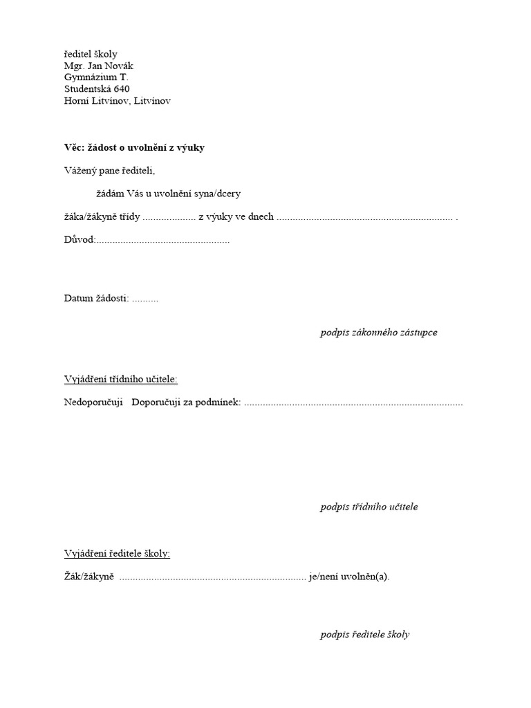 Zadost o Uvolneni Rs | PDF