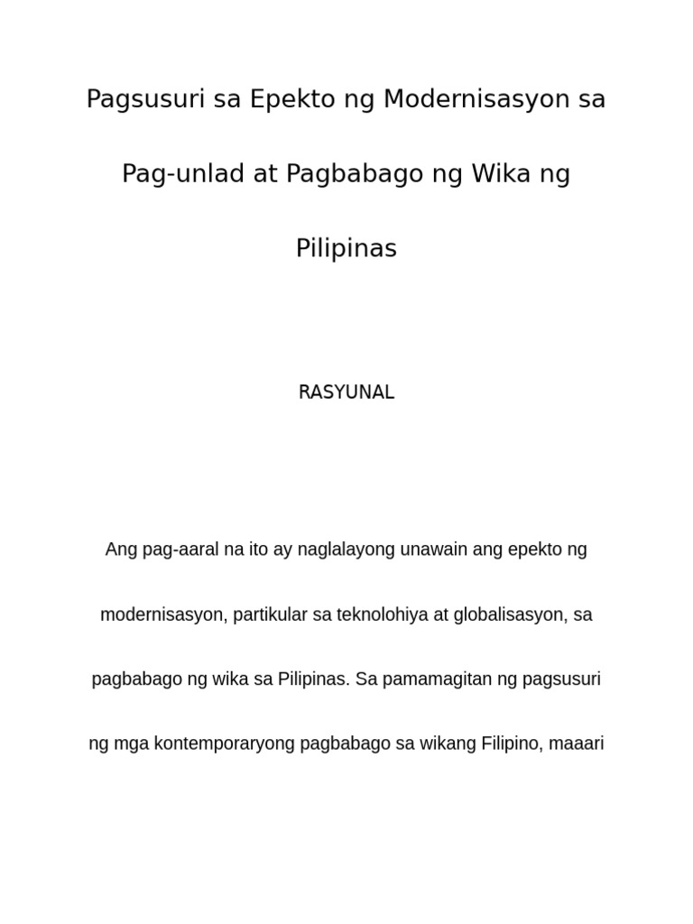 Pagsusuri Sa Epekto NG Modernisasyon Sa Pag | PDF