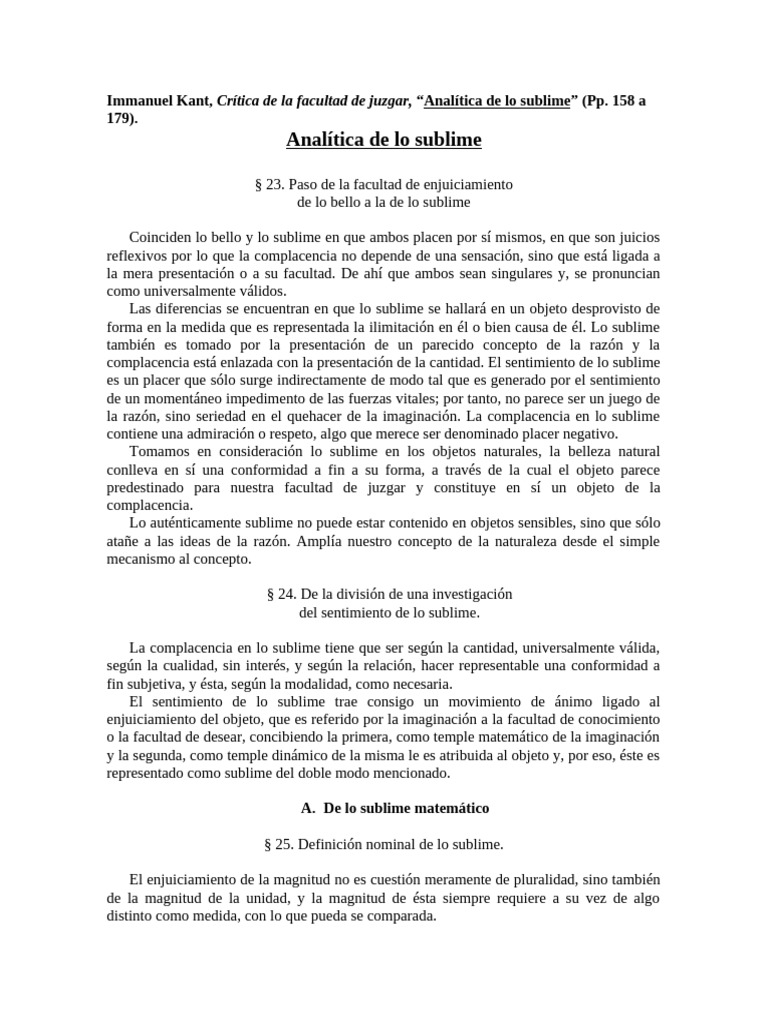 Kant, Analítica de Lo Sublime | PDF