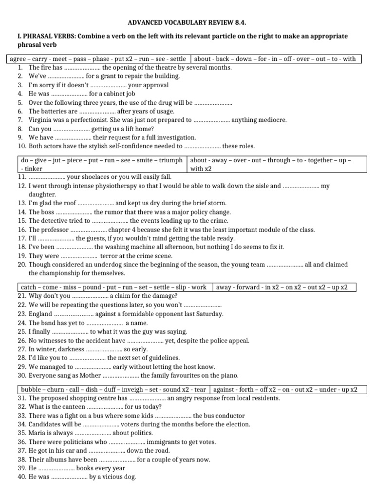 Advanced Vocabulary Review 8.4 | PDF