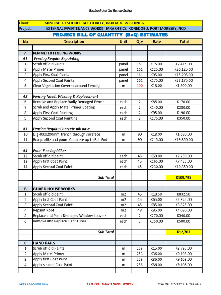 BOQ Sheets - For Estimate Students Note | PDF
