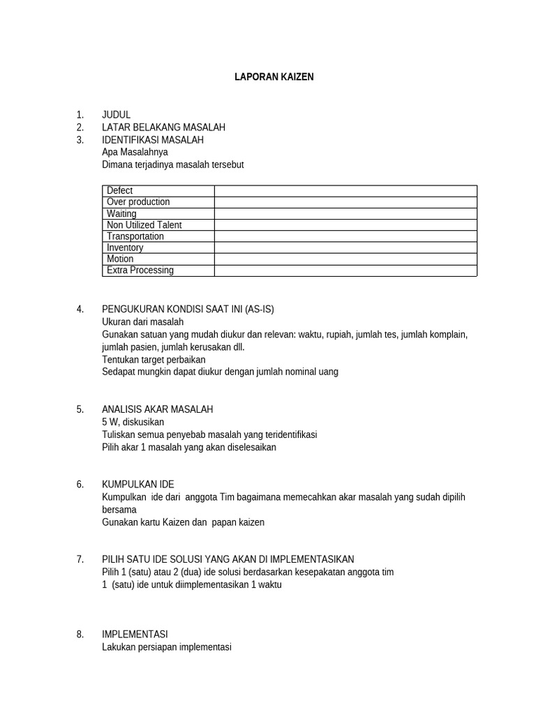 Form Lean Hospital (Kaizen) | PDF