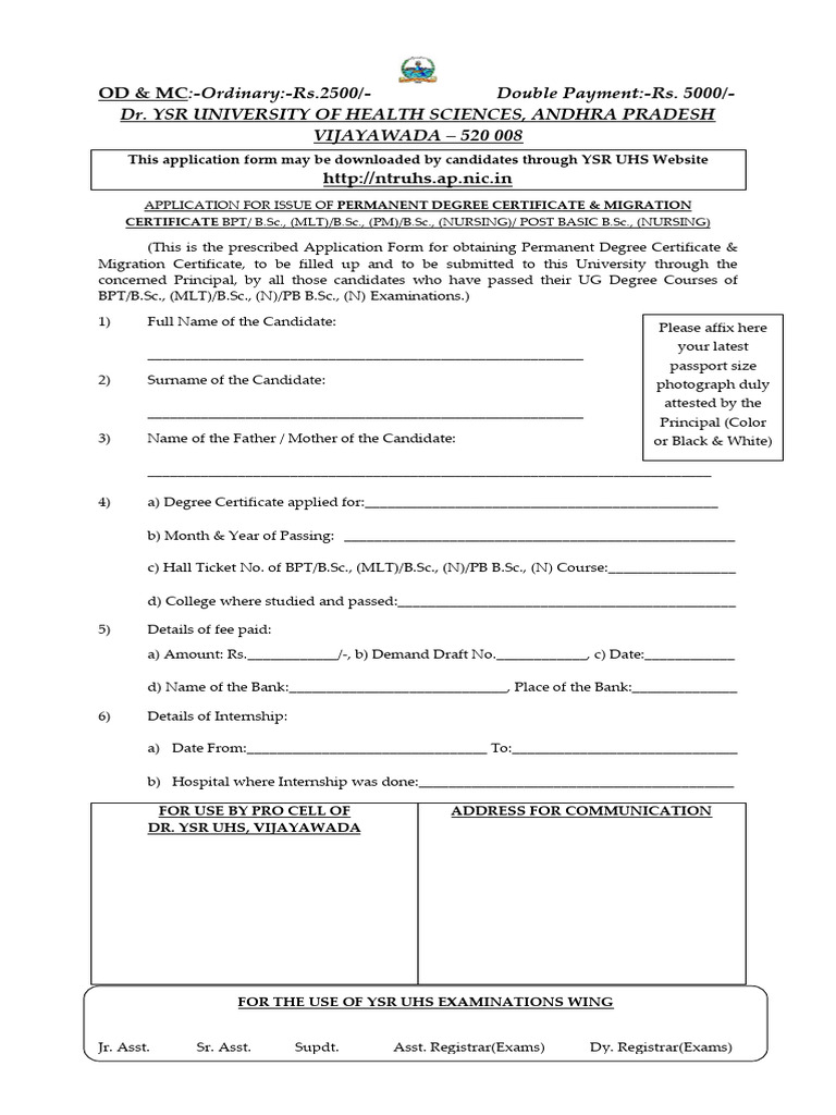 B.SC., (Nursing) - Original Degree & Migration Application Form | PDF