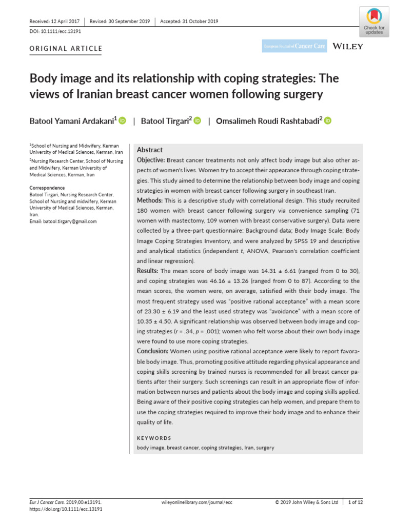 Body Image and Its Relationship With Coping Strategies | PDF