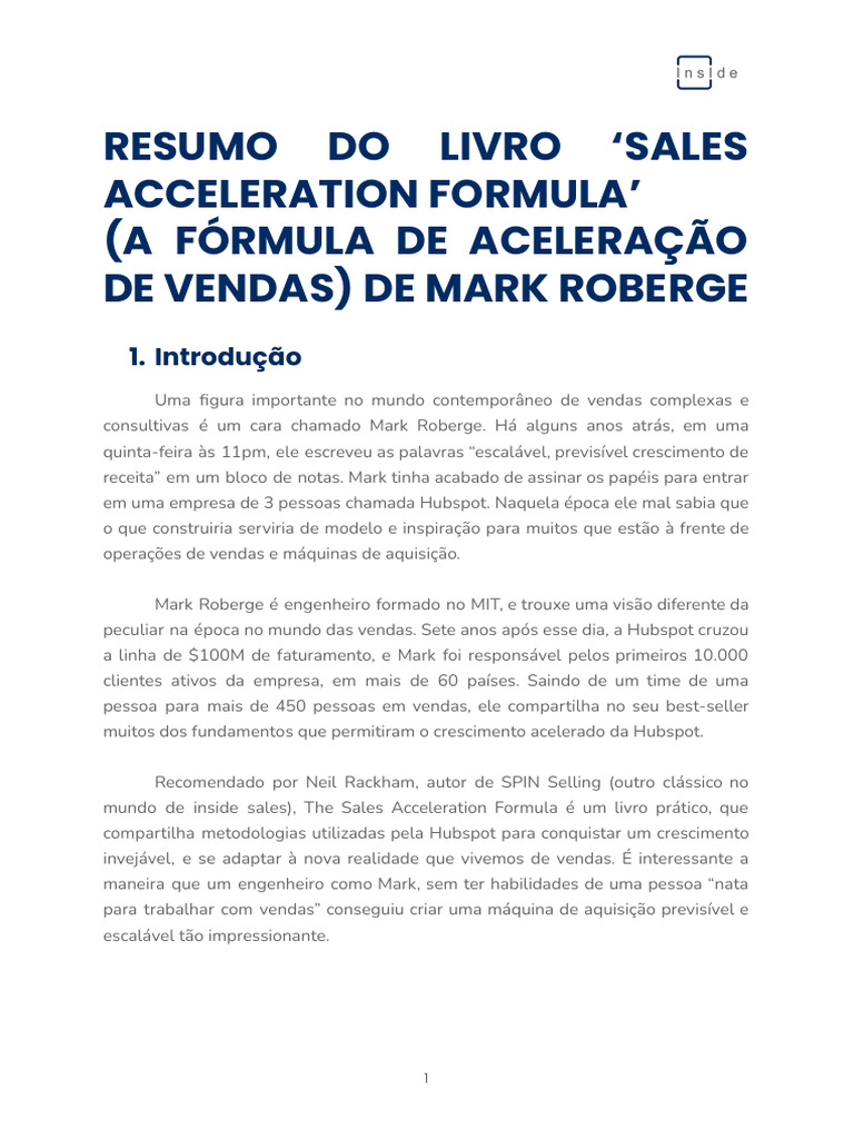 Resumo Do Livro 'Sales Acceleration Formula' de Mark Roberge | PDF