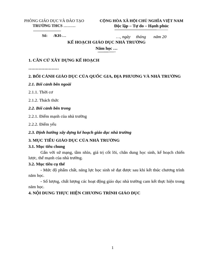 Khung KHGDNT THCS - Phu Luc 1 | PDF