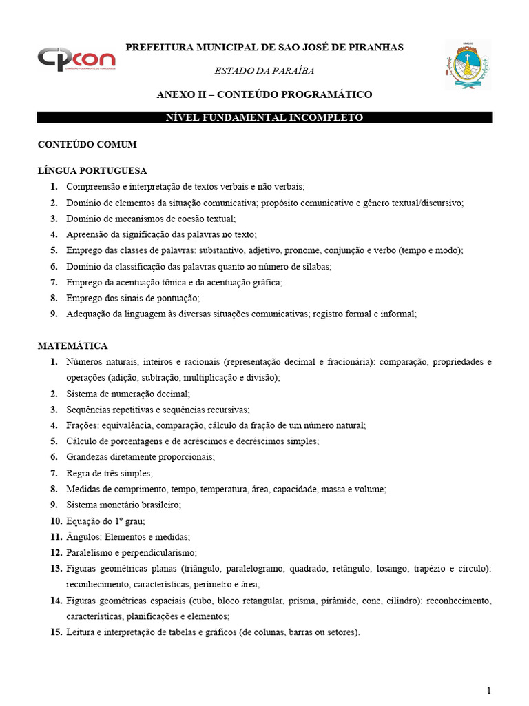 Anexo II Conteudo Programatico SJP | PDF