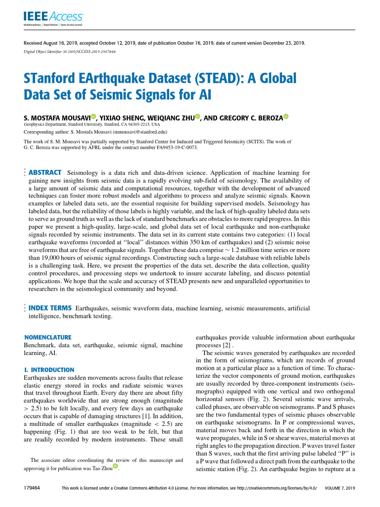 STanford EArthquake Dataset (STEAD) - A Global Data Set of Seismic ...