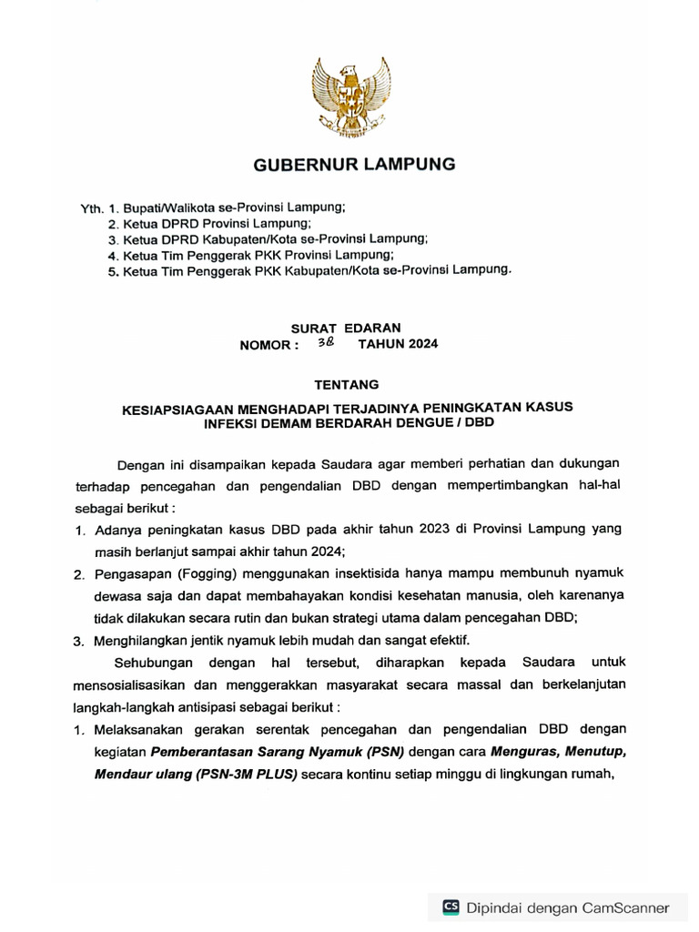 Surat Edaran No. 38 Tahun 2024 Tentang Kesiapsiagaan Menghadapi Terjadinya Peningkatan Kasus ...
