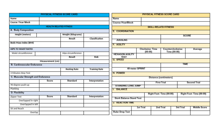 Physical Fitness Score Card | PDF
