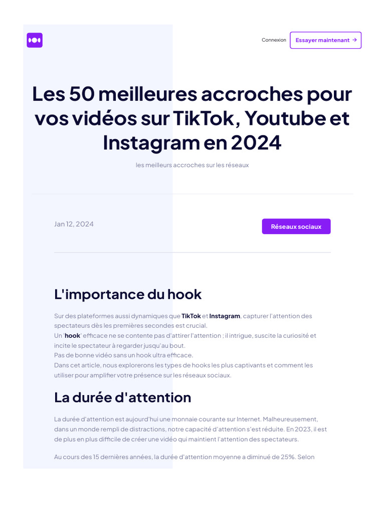 Les 50 Meilleures Accroches Pour Vos Vidéos Sur TikTok, Youtube Et ...