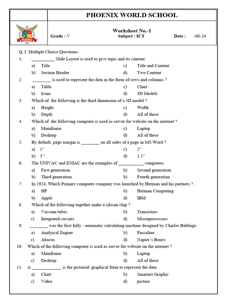 Grade-5A-ICT Worksheet - 1 | PDF | Page Layout | Computers