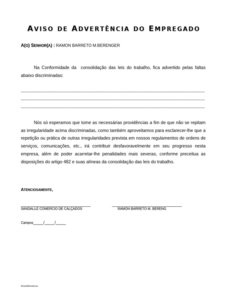 Modelo Aviso de Advertência Do Empregado | PDF