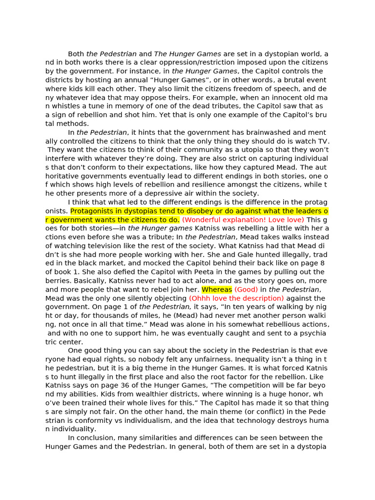 Fiona Dystopian Essay Compare and Contrast Edited | PDF | The Hunger ...