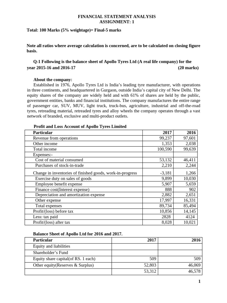 Financial Statements Analysis Assignment 2024 | PDF