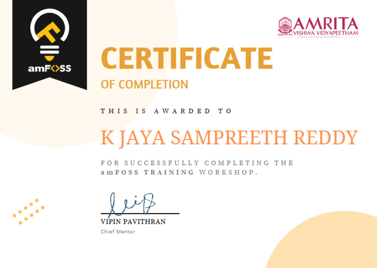 AmFOSS Workshop Certificate | PDF