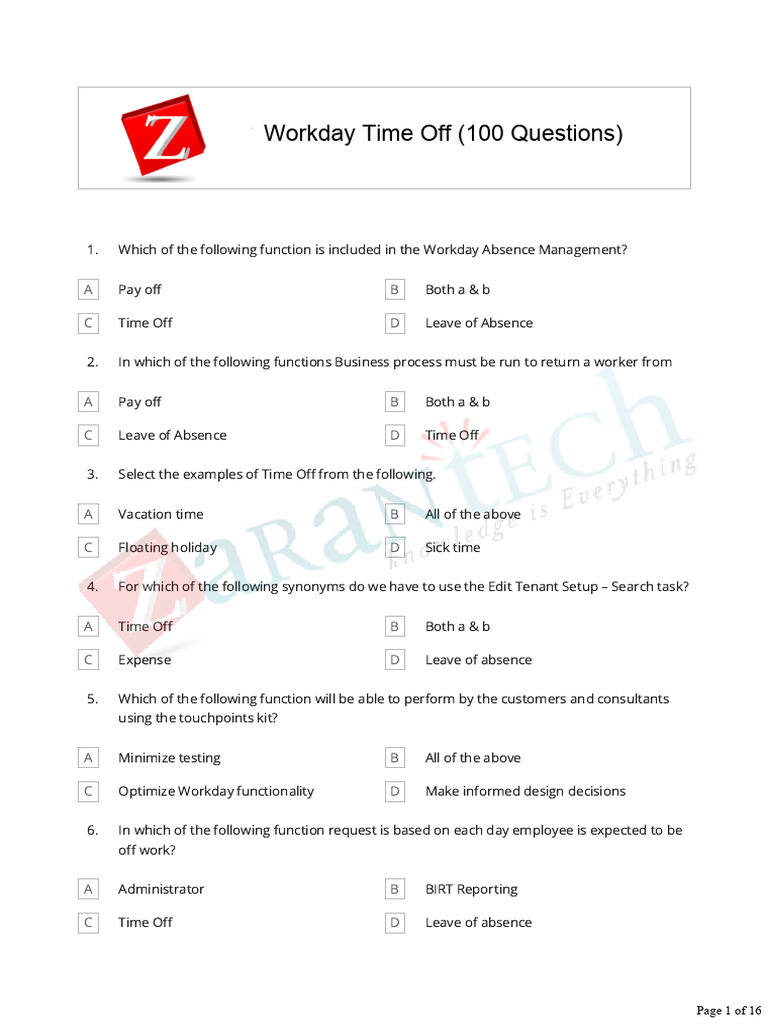 Workday Time Off (100 Questions) | PDF