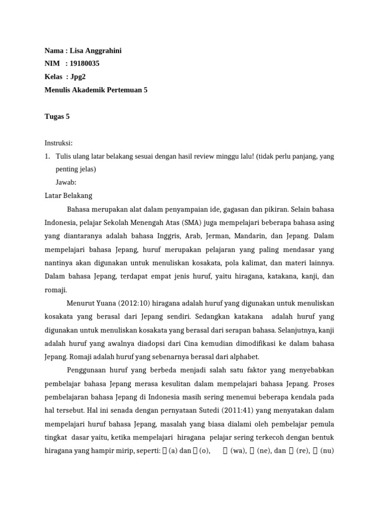 Lisa Anggrahini 19180035 - T5 Menulis Akademik | PDF