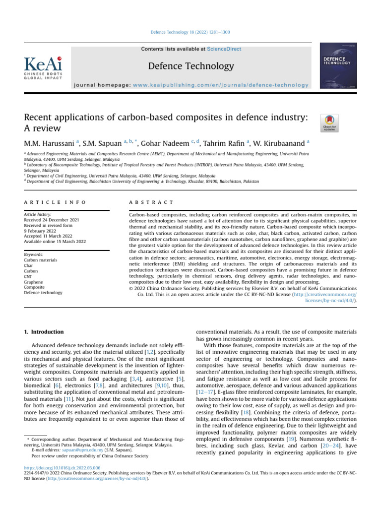 Recent Applications of Carbon-Based Composites in Defence Industry | PDF