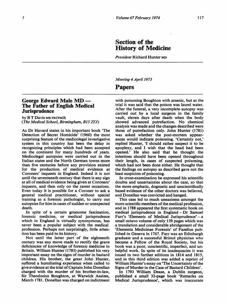 Davis 1974 George Edward Male MD The Father of English Medical ...