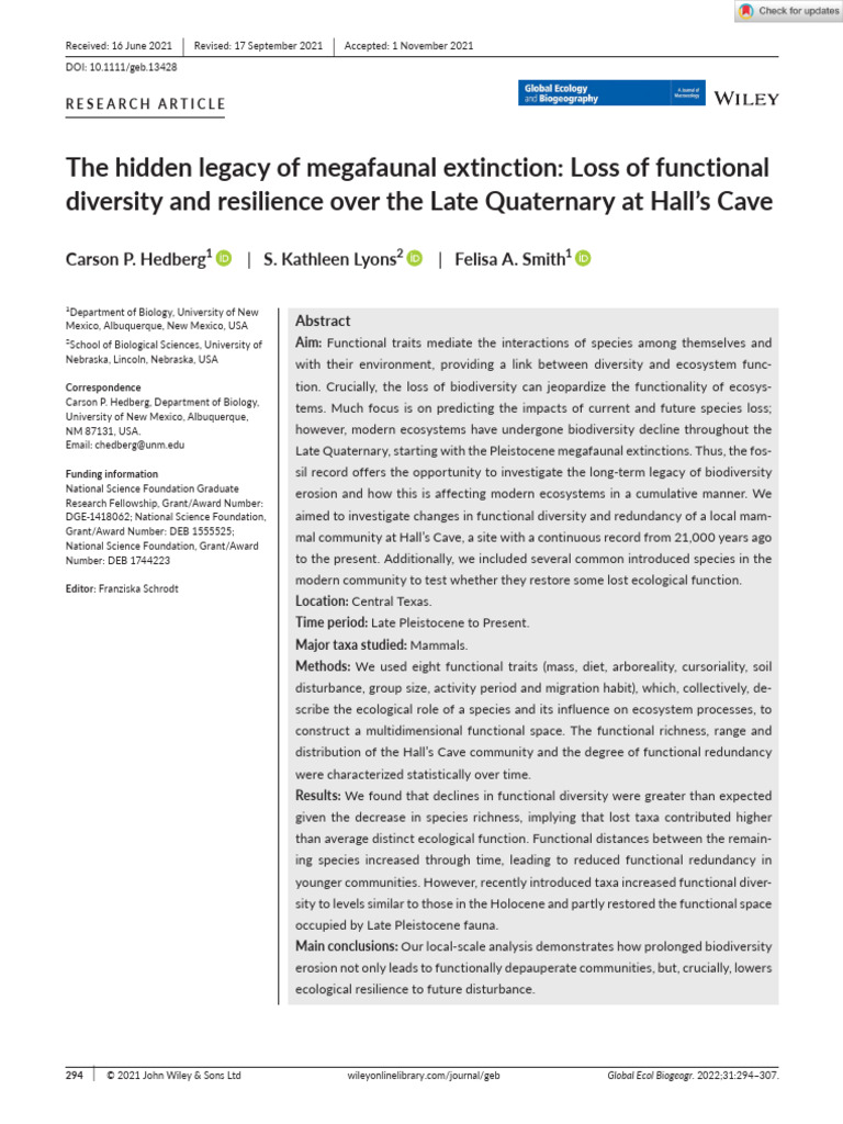 Global Ecology and Biogeography - 2021 - Hedberg | PDF | Biodiversity | Technology & Engineering