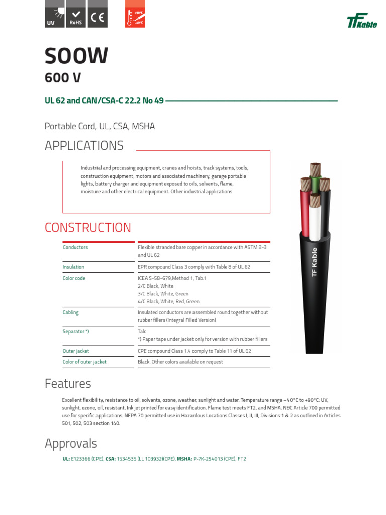 SOOW - 600V - Flextreme - Portable - Cord - 40C - +90C - UL - CSA ...