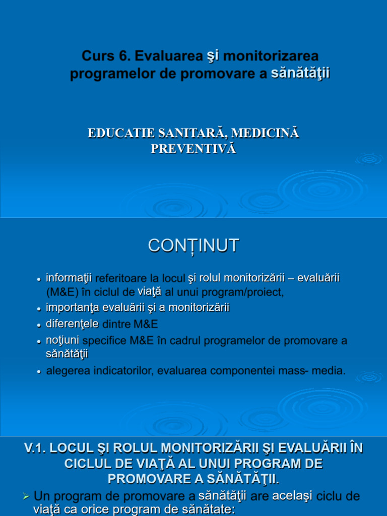 Curs 6. Evaluarea Şi Monitorizarea Programelor de Promovare A Sănătăţii | PDF