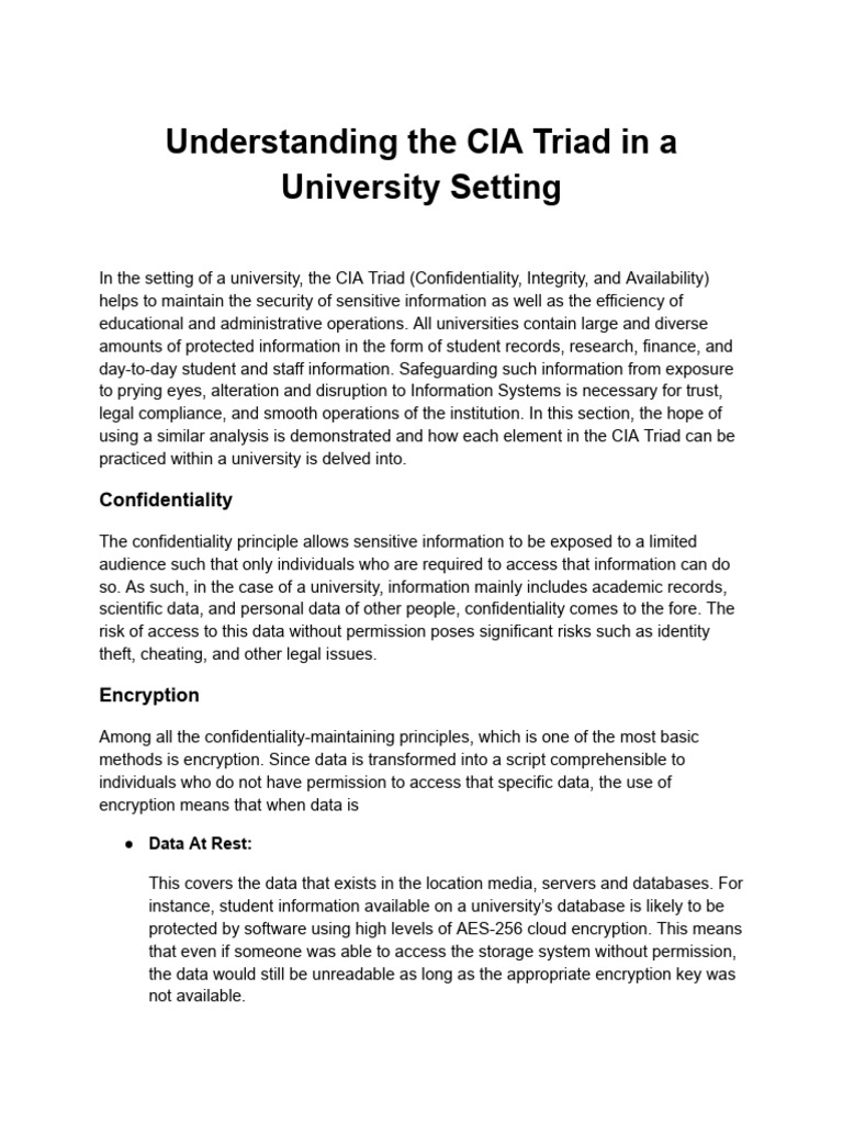Understanding The CIA Triad in A University Setting Assignment Final ...