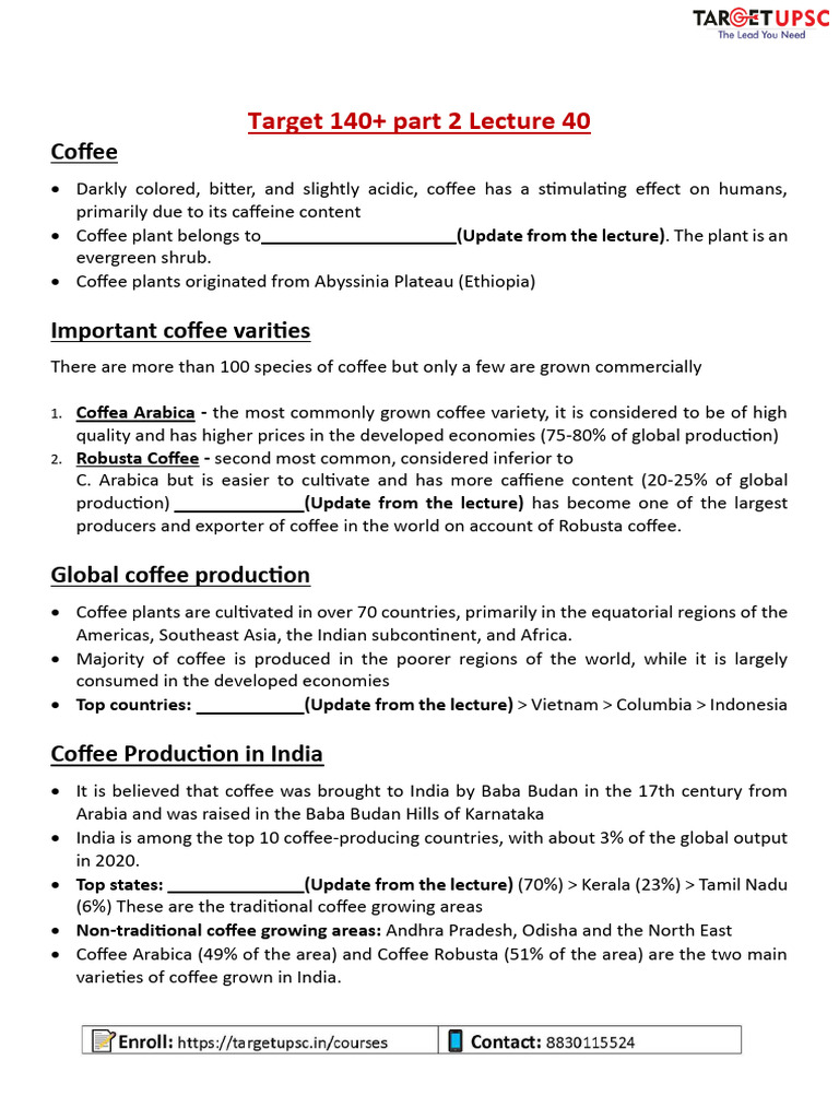 Target 140+ Part 2 Lecture 40: Coffee | PDF