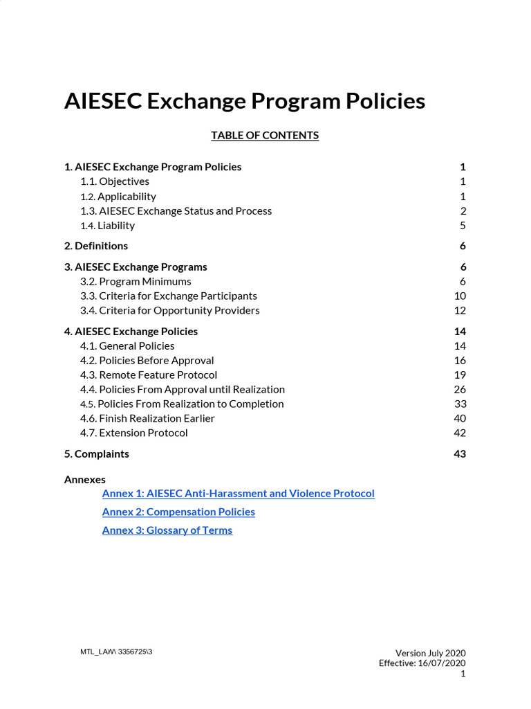 AIESEC Exchange Program Policies | PDF | Legal Liability | Technology ...