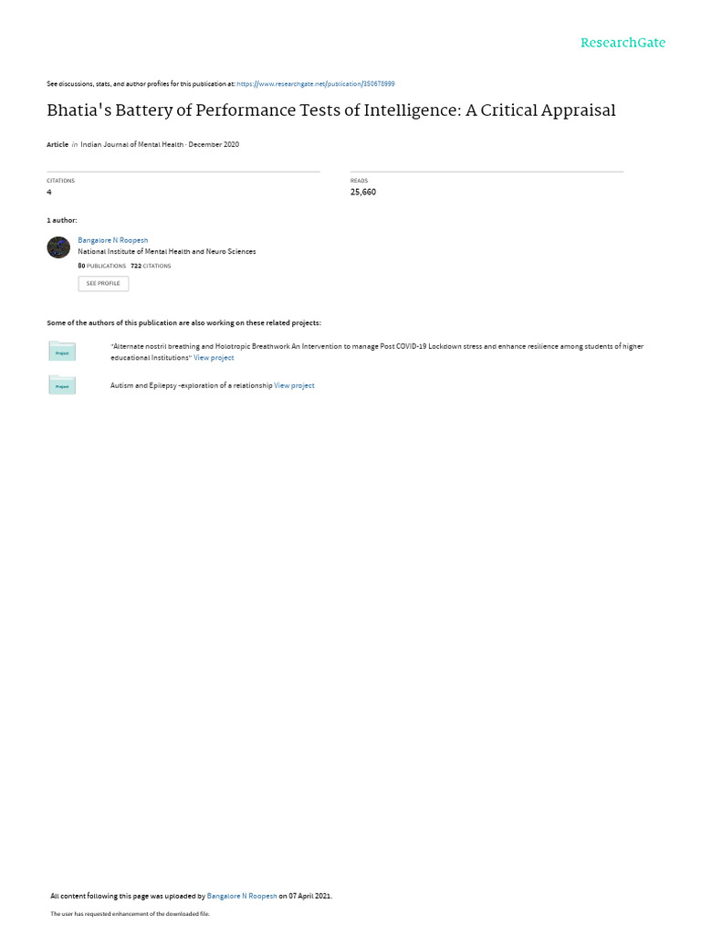 Bhatia's Battery of Performance Tests of Intelligence: A Critical ...