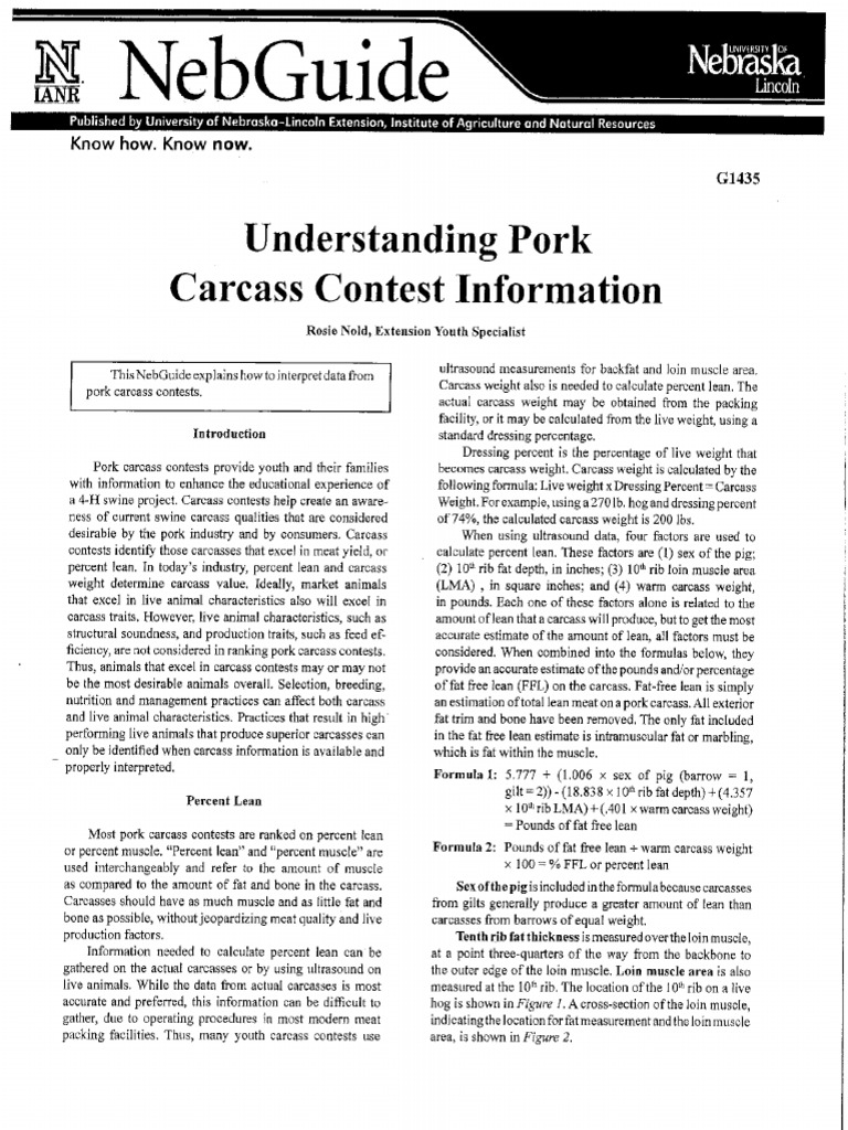 Understanding Pork Carcass Contest Information | PDF