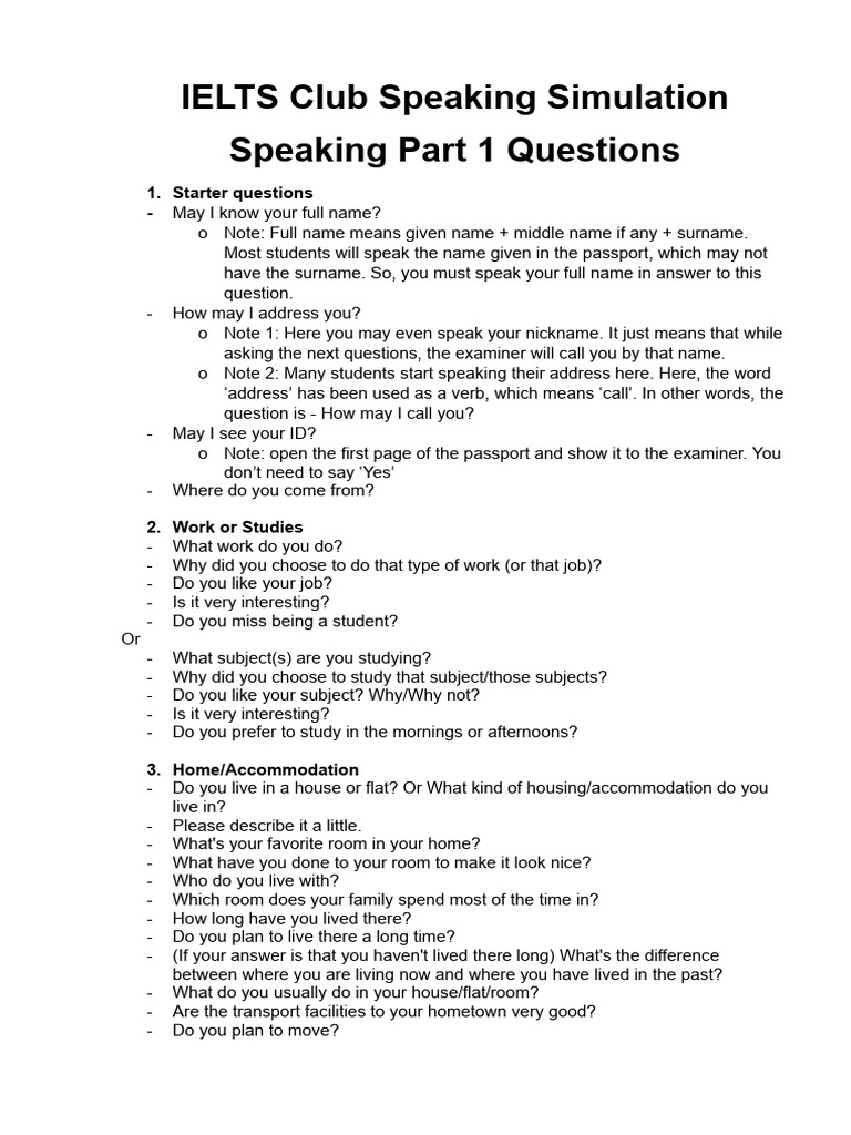IELTS Club Speaking Simulation Jan-Apr 2024 | PDF