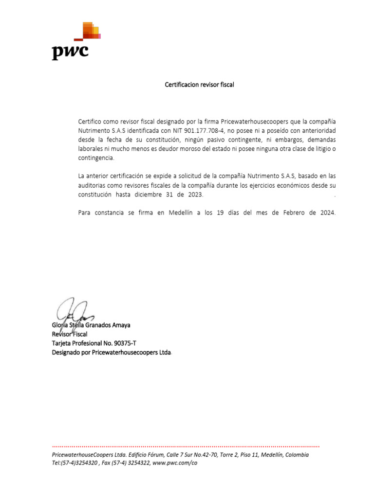 Certificacion Revisor Fiscal | PDF