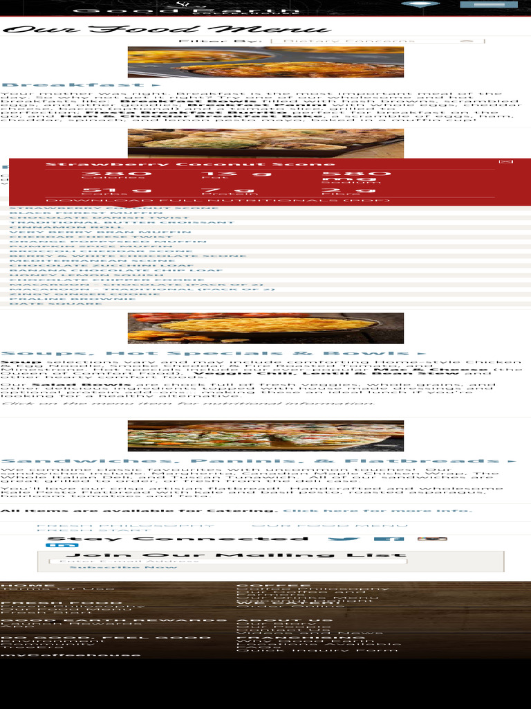 Good Earth Coffeehouse Our Food Menu | PDF