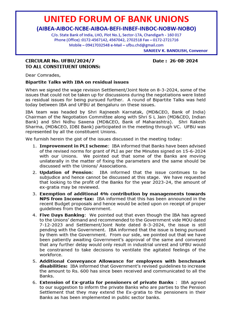 Bipartite Talks on Bank Wage Issues | PDF | Finance & Money Management