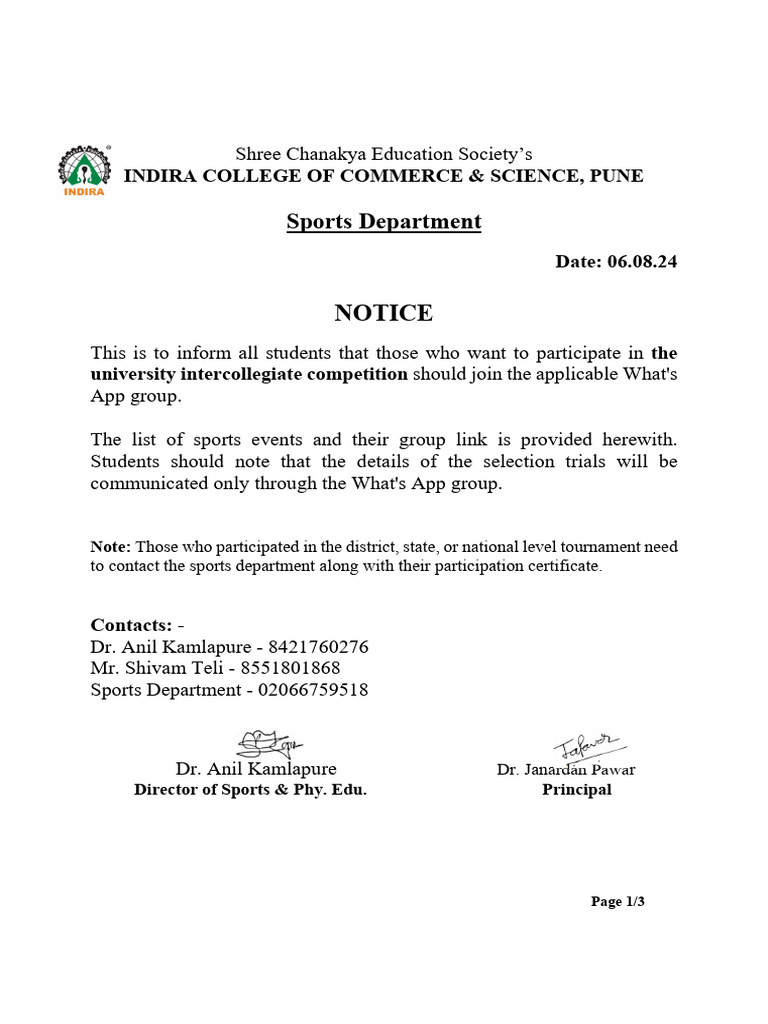 Sports Notice 07th August | PDF