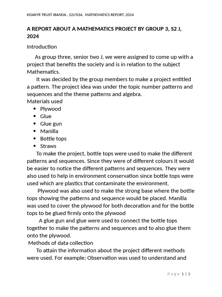 A Report About A Mathematics Project by Group 3 | PDF