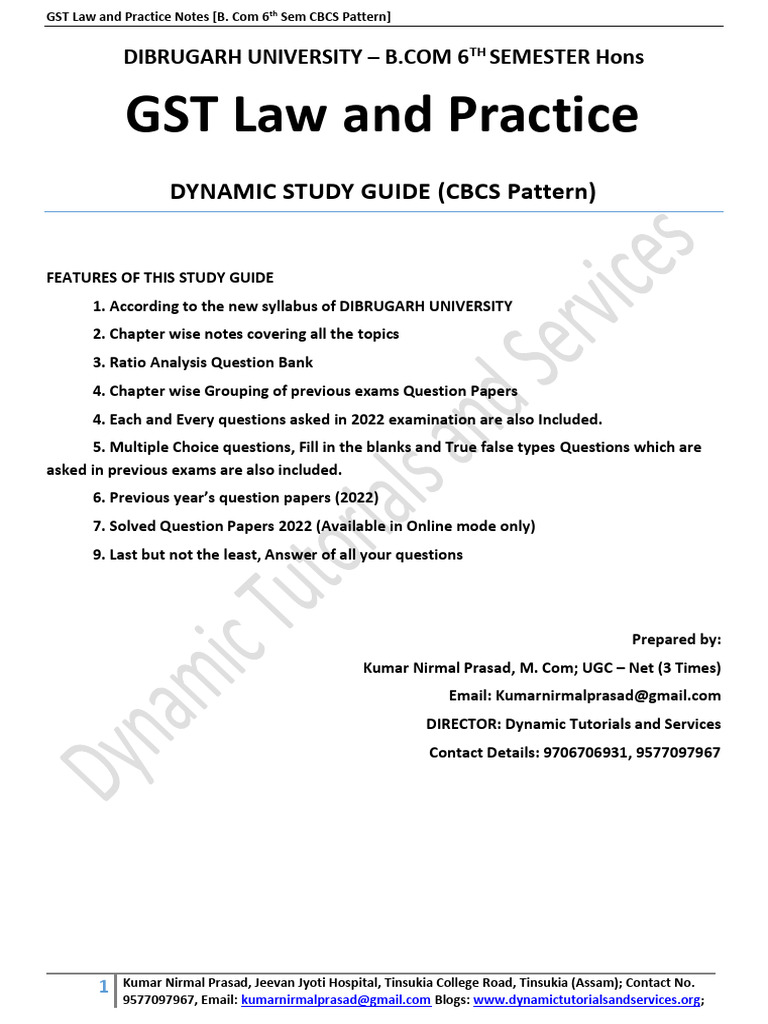GST Law and Practice: Dynamic Study Guide (Cbcs Pattern) | PDF