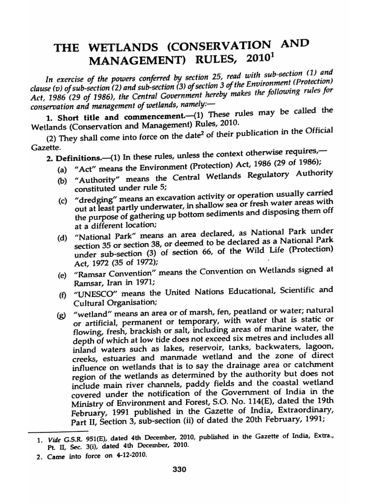 Wetlands (Conservation and Management) Rules, 2010. | PDF