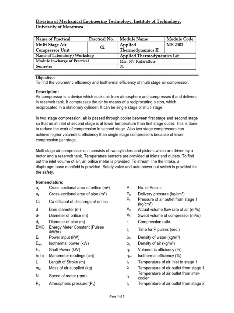 Air Compressor Multi Stage Unit - Instruction Sheet | PDF