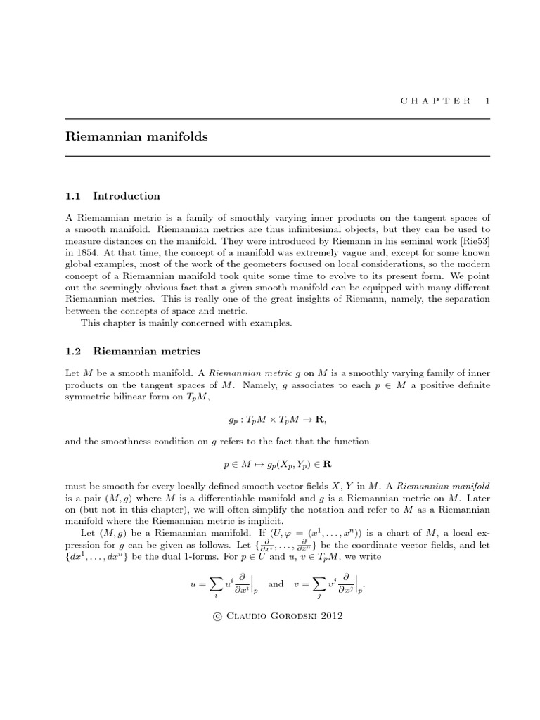 Riemannian manifolds | PDF | Manifold | Differentiable Manifold Riemannian manifolds | PDF | Manifold | Differentiable Manifold